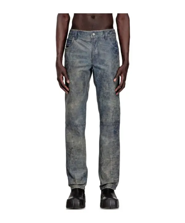 DIESEL® Straight Leg Leather Jeans