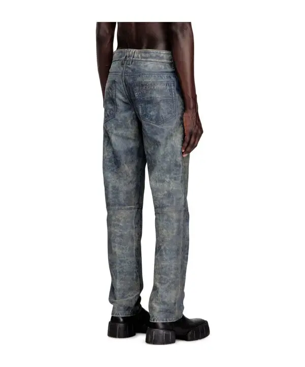 DIESEL® Straight Leg Leather Jeans