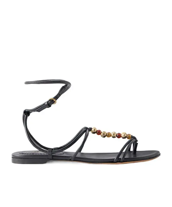 Isabel Marant Étoile Yctoria Beaded-strap Leather Sandals - Black