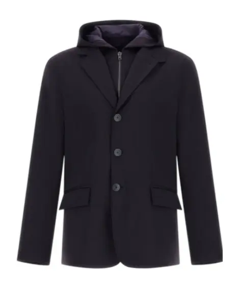 Herno Hooded Jersey Blazer With Removable Bib - Blue