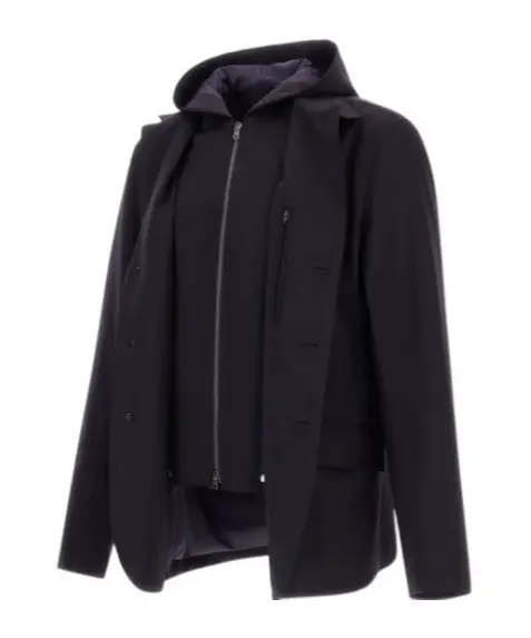 Herno Hooded Jersey Blazer With Removable Bib - Blue