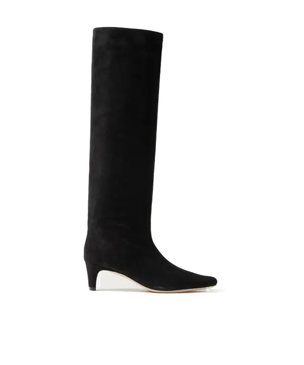 Staud Suede Knee-high Pointed Toe Boots - Black