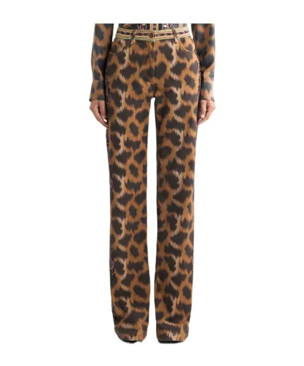 Etro Animalier Embroidered Flared Jeans - Brown