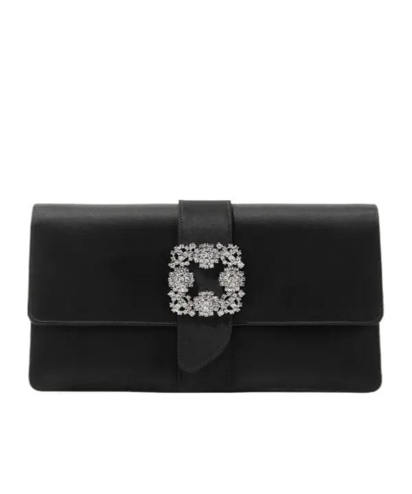 Manolo Blahnik Capri Crystal-embellished Satin Clutch - Gray