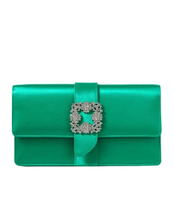 Manolo Blahnik Crystal-embellished Satin Clutch - Gray