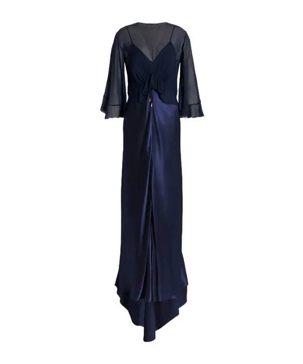 Alberta Ferretti Pleated Dress With Bell Sleeves