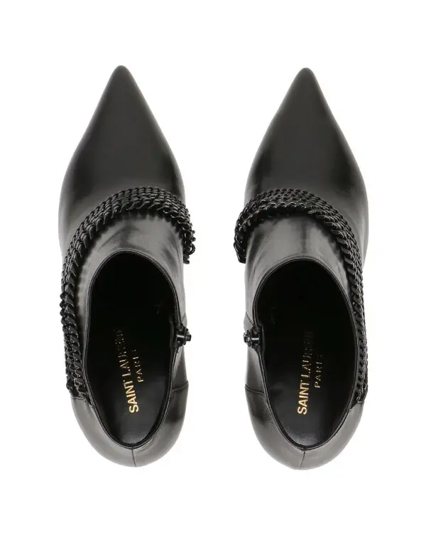 Saint Laurent Pointed High-heeled Ankle Boots With Chain Link Detailing