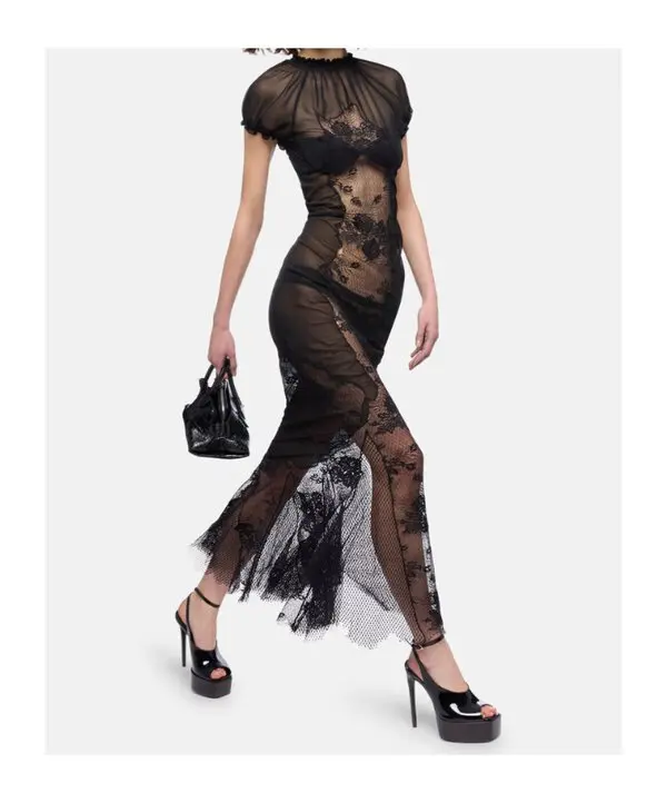 Attico Lace Midi Dress - Black