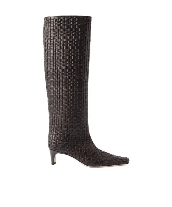 Staud Woven Leather Knee-high Boots - Black