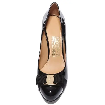 FERRAGAMO Patent Leather Bow Detail High Heel Pumps