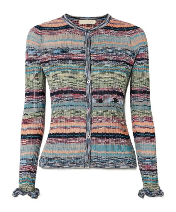 Ulla Johnson Pointelle-trimmed Striped Ribbed-knit Cardigan - Multicolor