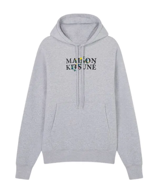 Maison Kitsuné Logo Printed Drawstring Hoodie - Gray