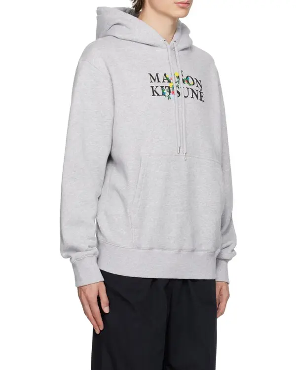 Maison Kitsuné Logo Printed Drawstring Hoodie - Gray