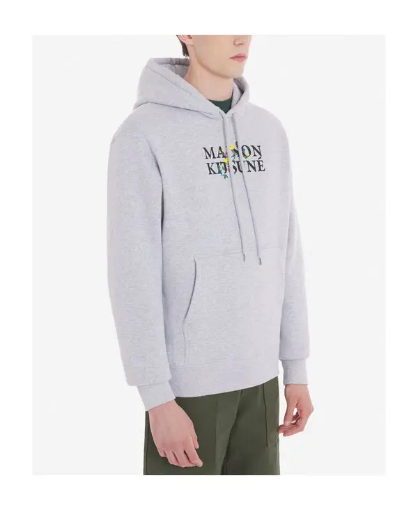 Maison Kitsuné Logo Printed Drawstring Hoodie - Gray