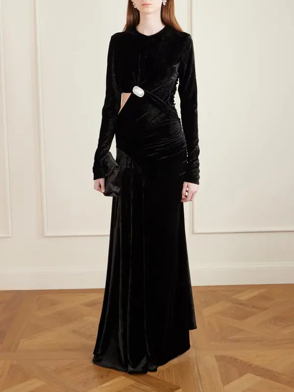 Rabanne Draped Velvet Maxi Dress