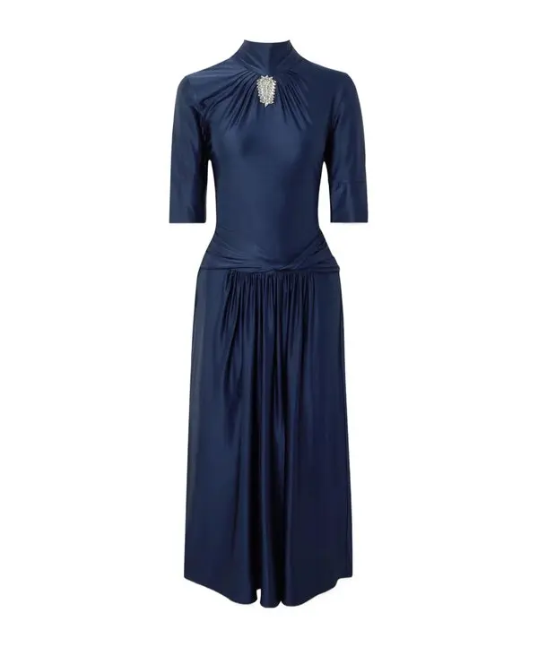 Rabanne Embellished High Neck Midi Dress