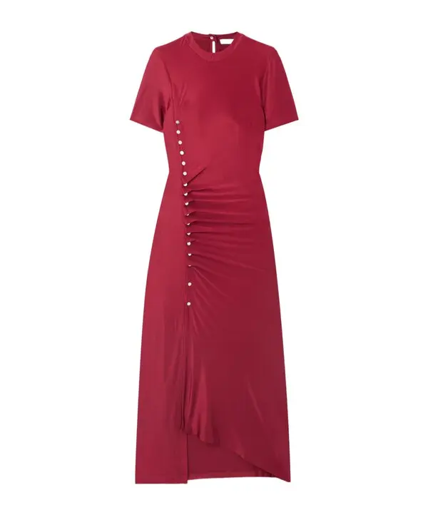 Rabanne Button-detailed Pleated Knit Dress - Red