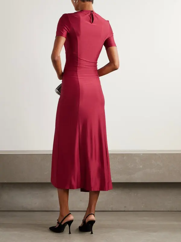 Rabanne Button-detailed Pleated Knit Dress - Red