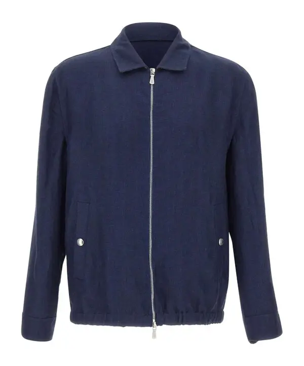 Eleventy Zip-up Collared Shirt Jacket - Blue