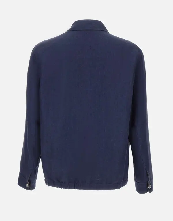 Eleventy Zip-up Collared Shirt Jacket - Blue