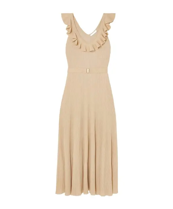 Zimmermann Ruffled Ribbed Midi Dress - Gold
