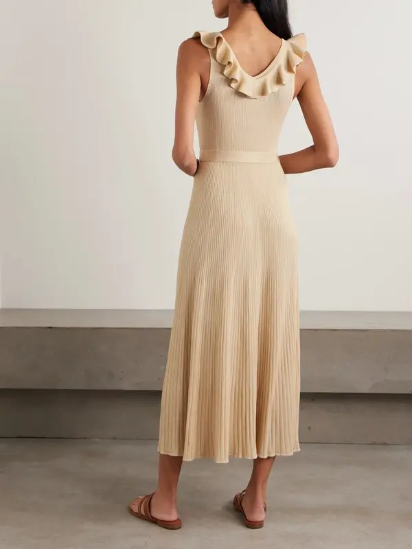 Zimmermann Ruffled Ribbed Midi Dress