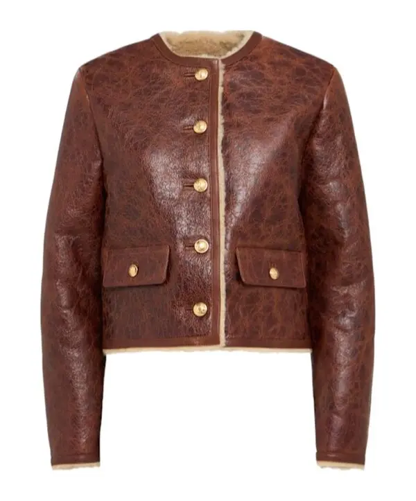 NILI LOTAN Zanie Shearling Trimmed Leather Jacket