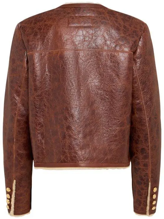 NILI LOTAN Zanie Shearling Trimmed Leather Jacket