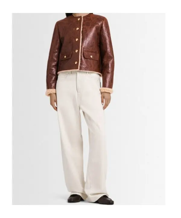 NILI LOTAN Zanie Shearling Trimmed Leather Jacket