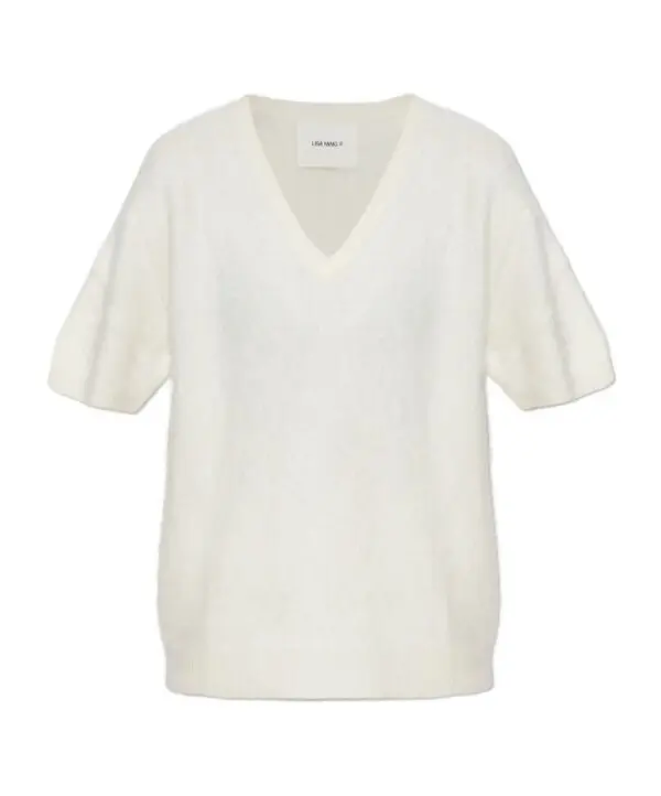 LISA YANG V-neck Short Sleeve Top - Cream Brushed