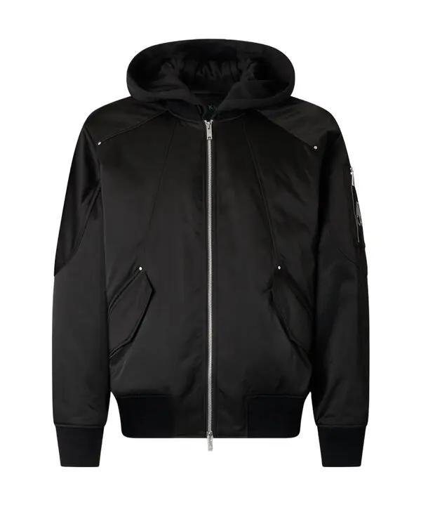 Moose Knuckles Long Sleeve Bomber Jacket With Hood - Black