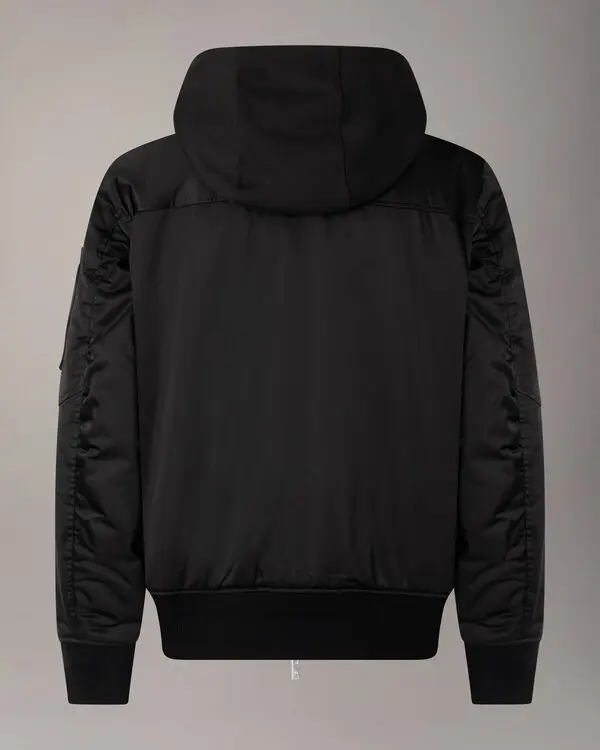 Moose Knuckles Long Sleeve Bomber Jacket With Hood - Black