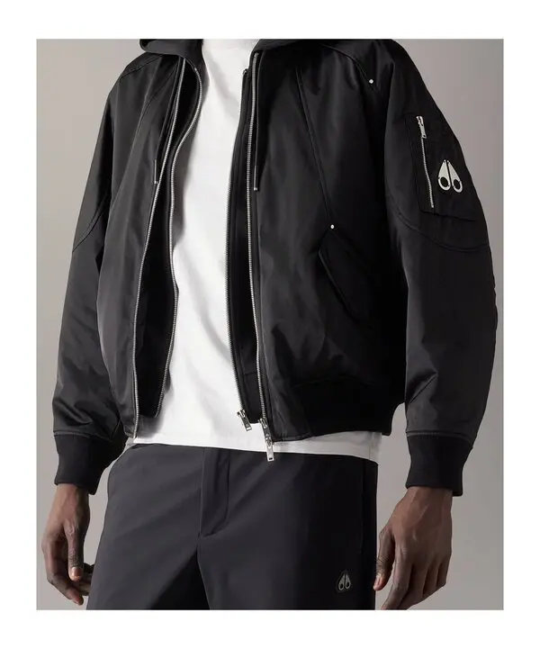 Moose Knuckles Long Sleeve Bomber Jacket With Hood - Black