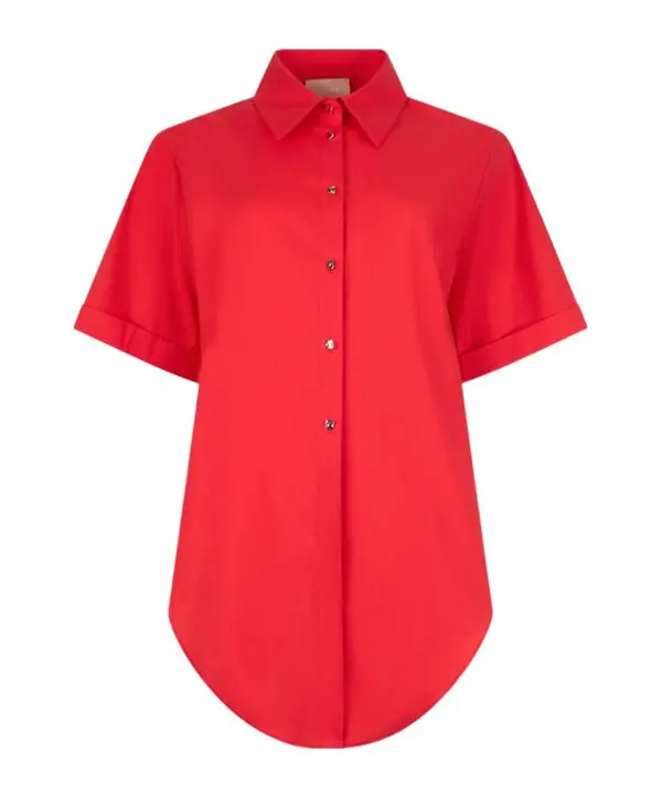 Liu Jo Short Sleeve Tie Front Poplin Blouse - Red