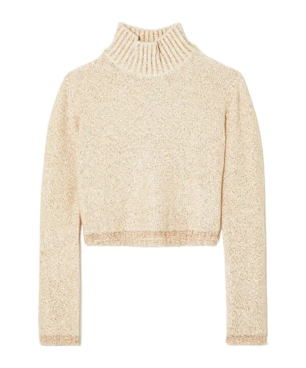 Altuzarra Melitta Cropped Sequin-embellished Knitted Turtleneck Sweater