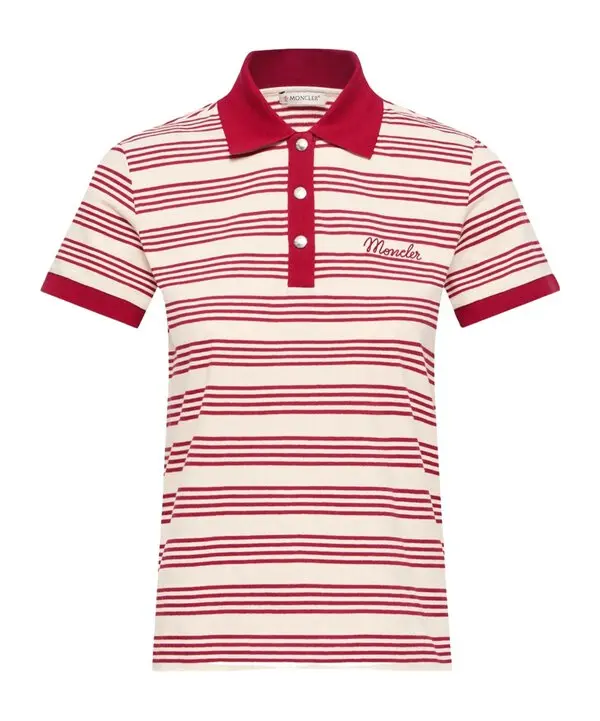 Moncler Striped Cotton Polo Shirt - White/red