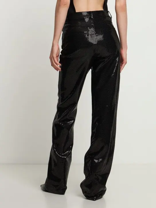ROTATE BY BIRGER CHRISTENSEN Foil-faced Straight-leg Casual Pants