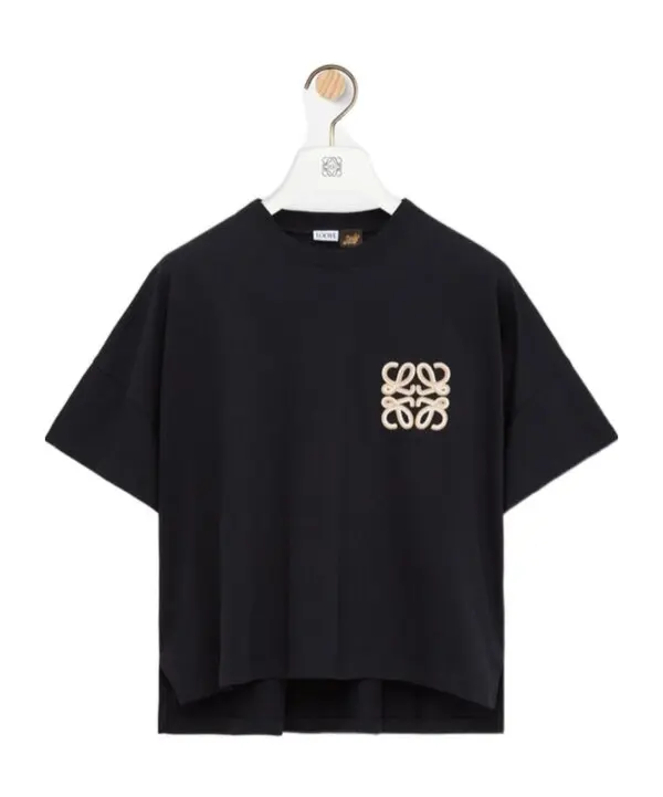 Loewe Anagram Crochet Embroidered Crewneck T-shirt - Black