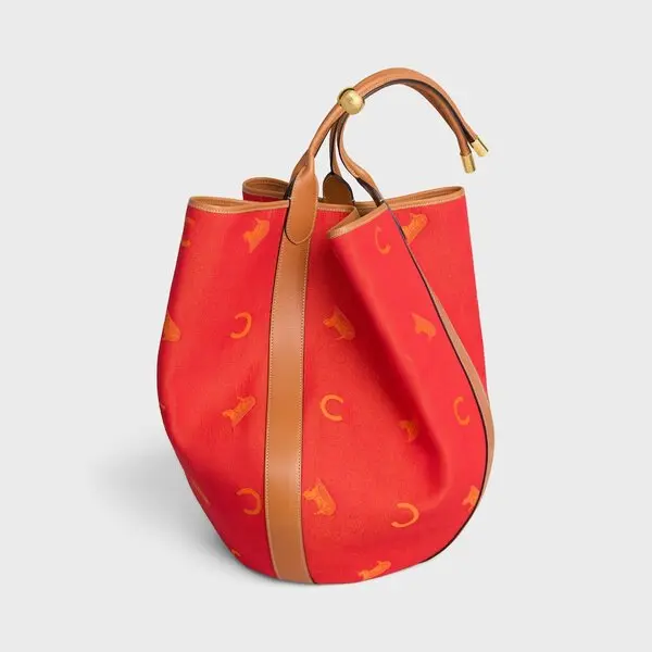 Celine Large Drop Bucket Bag In Jacquard C Sulky Textile - Red/orange