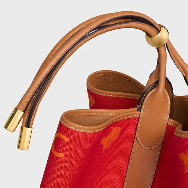 Celine Large Drop Bucket Bag In Jacquard C Sulky Textile - Red/orange