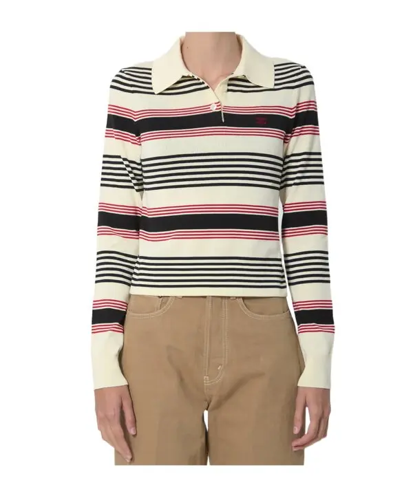 Celine Striped Cotton Polo Shirt With Triumphal Embroidery