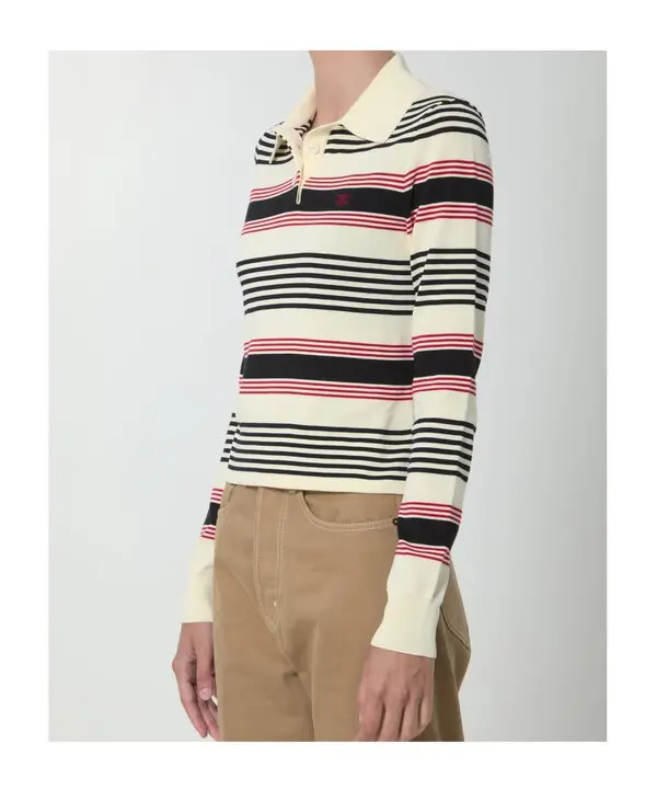 Celine Striped Cotton Polo Shirt With Triumphal Embroidery