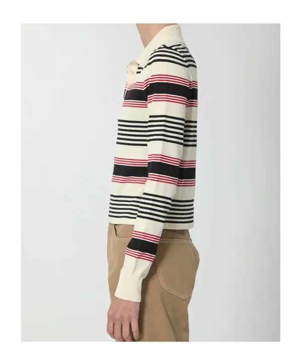 Celine Striped Cotton Polo Shirt With Triumphal Embroidery