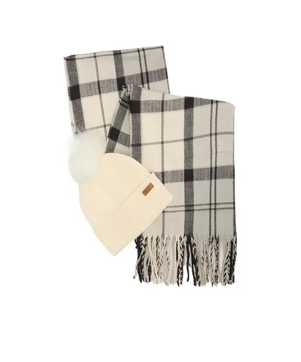 Barbour Logo-embossed Plaid Scarf And Beanie Set - Monochrome Tartan