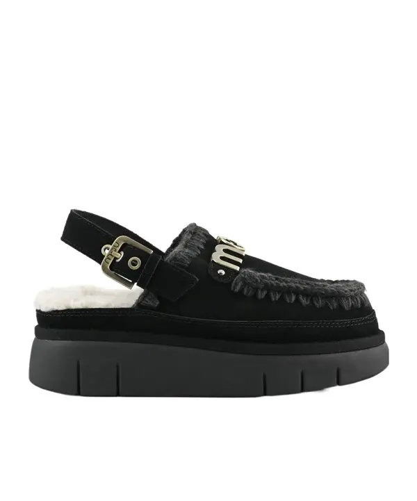 Mou Bounce Logo Lettering Slingback Mules - Black