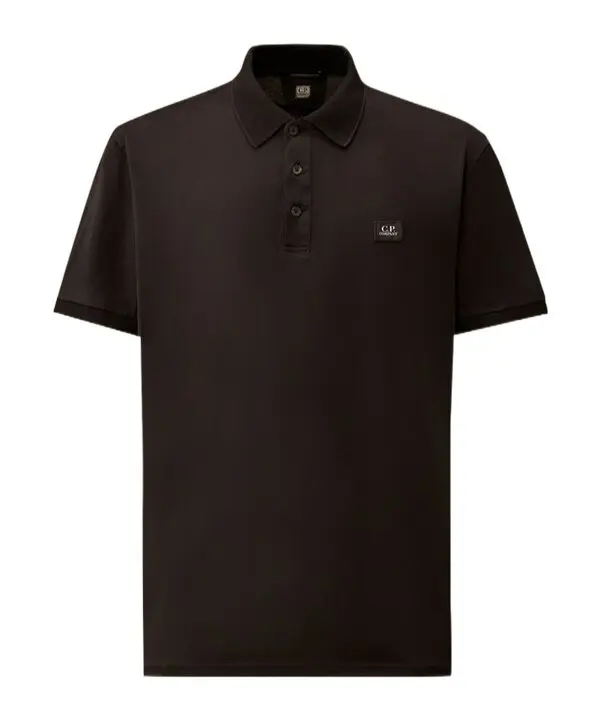 C.P. COMPANY Logo Patch Short Sleeve Polo Shirt - Black