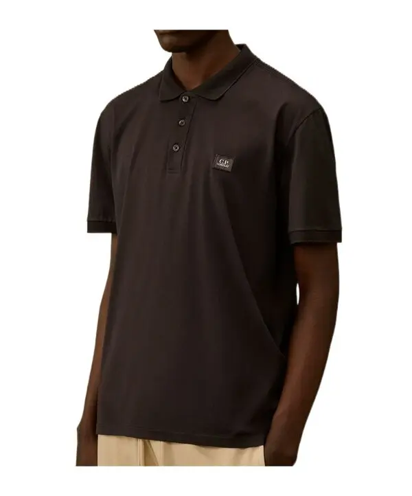 C.P. COMPANY Logo Patch Short Sleeve Polo Shirt - Black