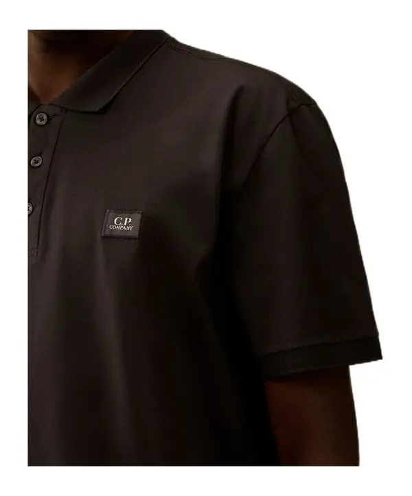 C.P. COMPANY Logo Patch Short Sleeve Polo Shirt - Black