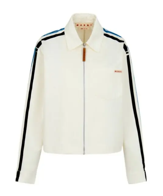 Marni Cotton Gabardine Zip Overshirt With Striped Detail - White