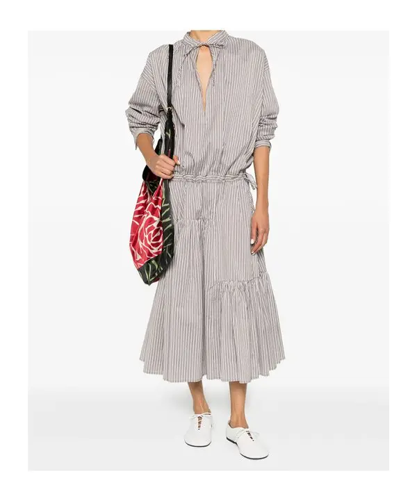 Dries Van Noten Denvo Striped Silk-blend Long Dress - Brown